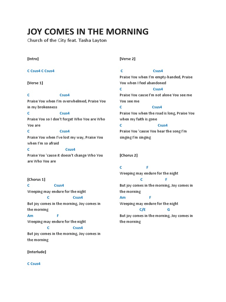 Joy Comes in The Morning | PDF | Songs | Vocal Music