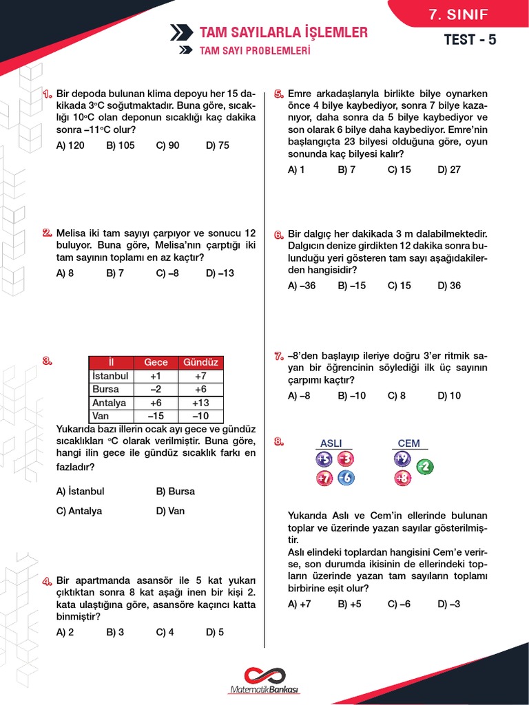 7sinif Tam Sayi Problemleri | PDF