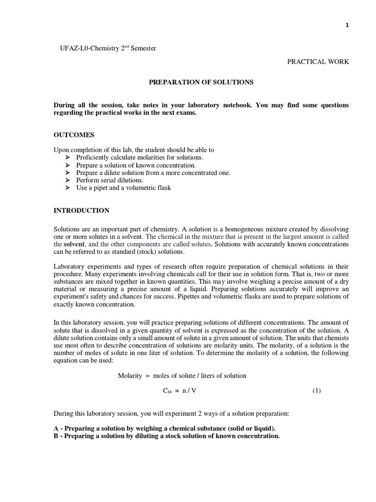 Solution Preparation Techniques in Chemistry | PDF | Concentration ...