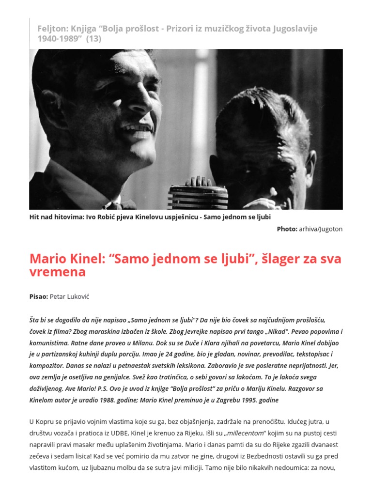 Mario Kinel - "Samo Jednom Se Ljubi", Šlager Za Sva Vremena - XXZ ...