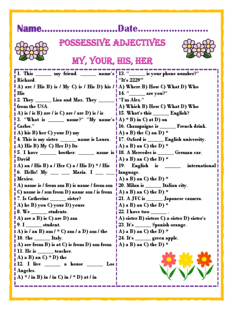 Understanding Possessive Adjectives: A Key to Correct Usage of My, Your ...