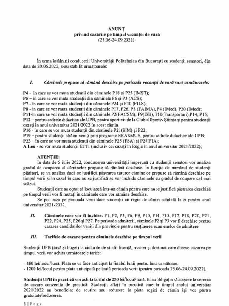 Anunt Cazare Vara 2022 | PDF