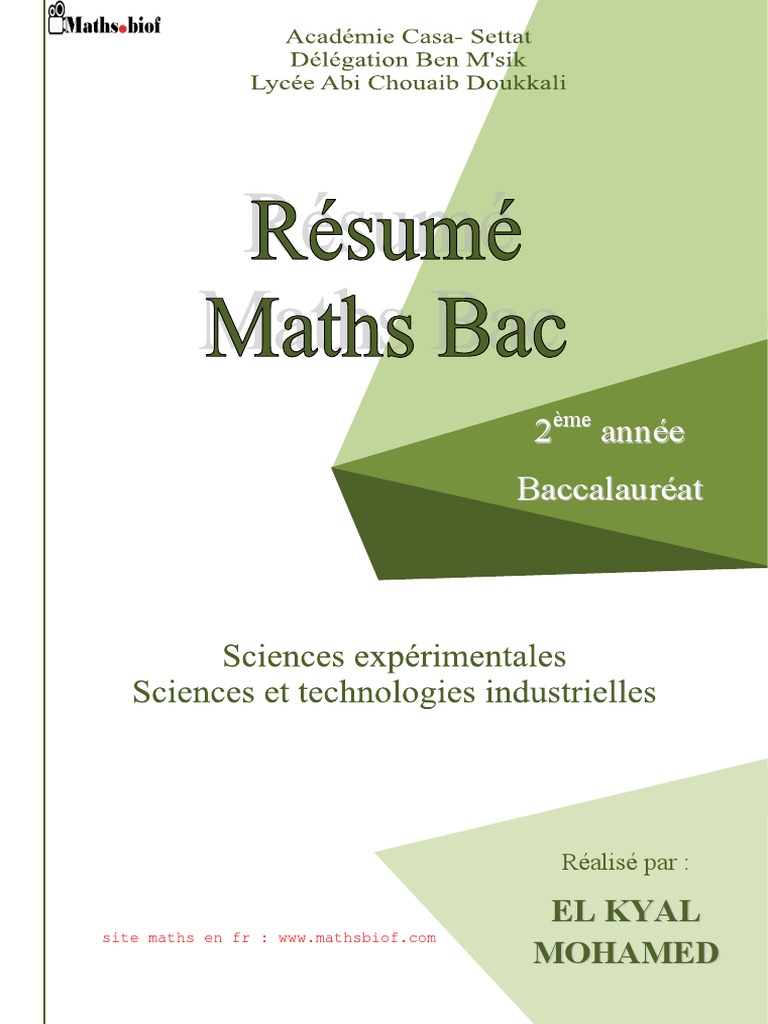 Résumé 2bac Biof 2019 Mathsbiof - Com Prof EL KYAL MOHMED | PDF | Courbe | Fonction monotone