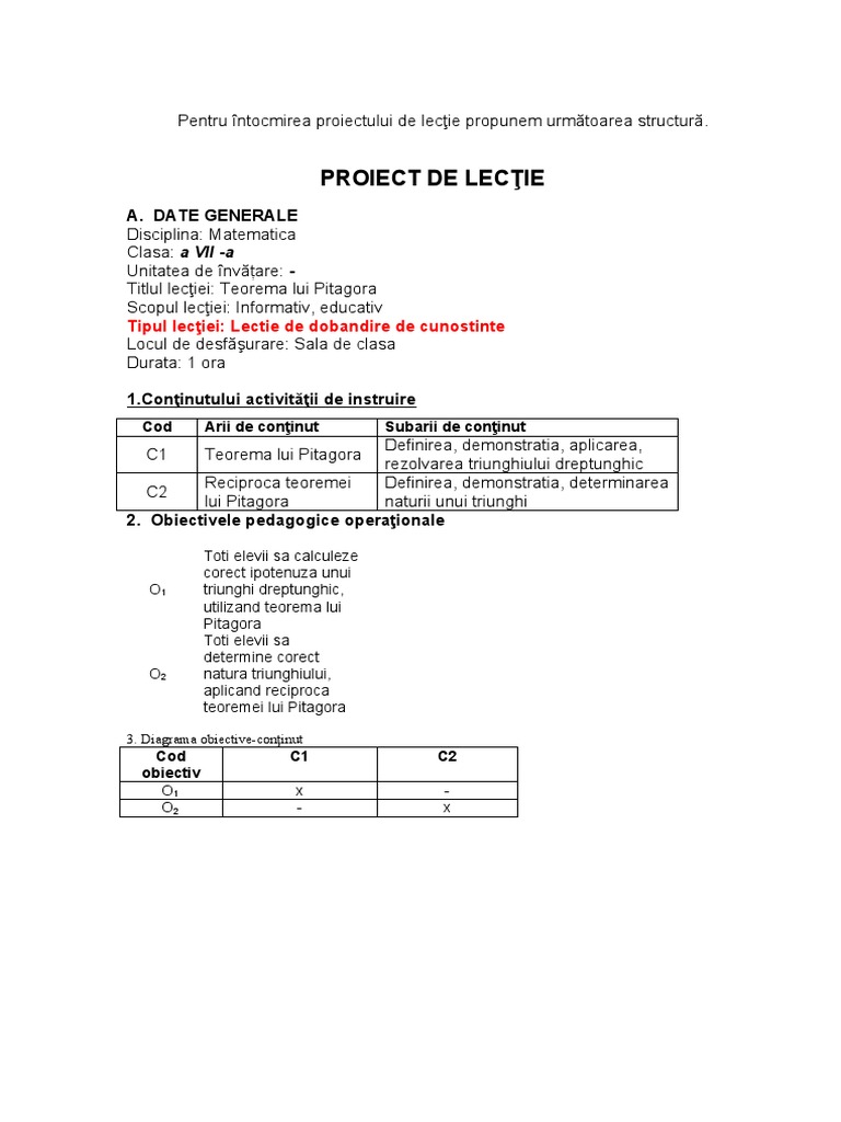 Proiectarea Lectiei - Template | PDF