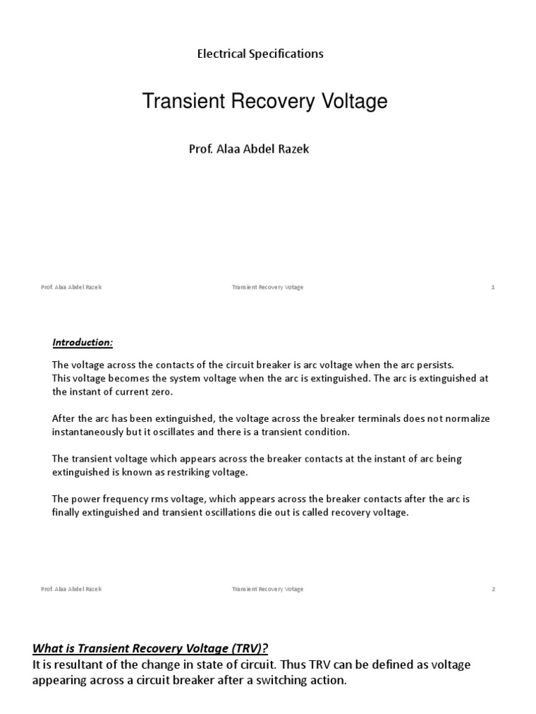 Transient Recovery Voltage | PDF | Electric Arc | Electrical Network