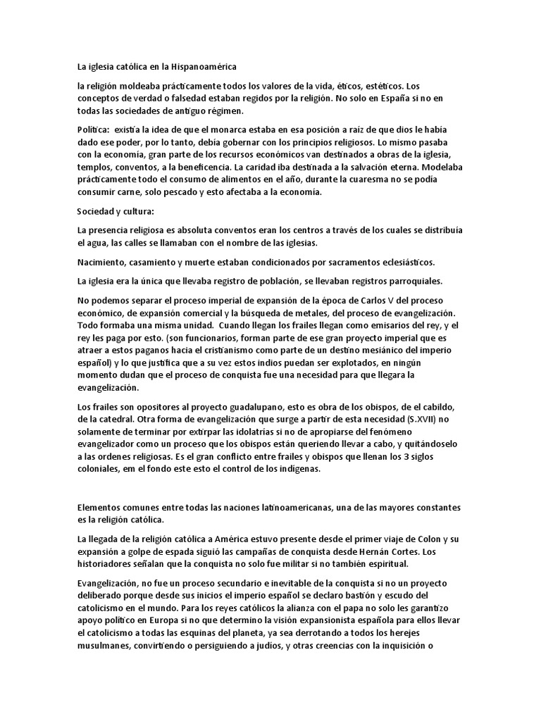 La influencia de la Iglesia en Hispanoamérica | PDF | Iglesia Católica
