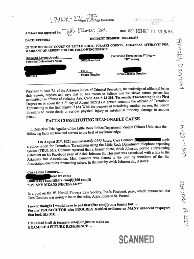 Diamond Arnold-Johnson Arrest Warrant | PDF | First Amendment To The ...