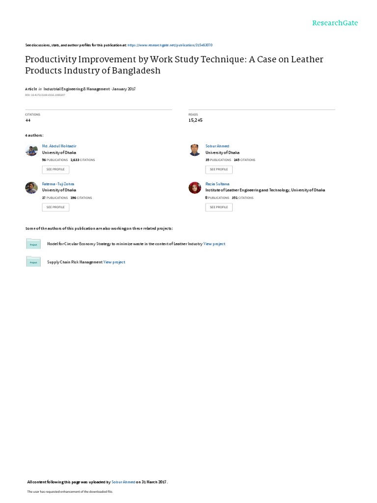 Productivity Improvement by Work Study Technique A | PDF | Economies ...