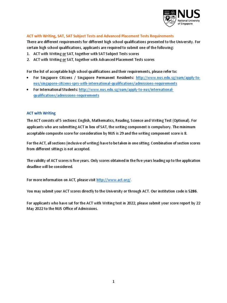 Requirements for High School Qualifications and Standardized Test ...