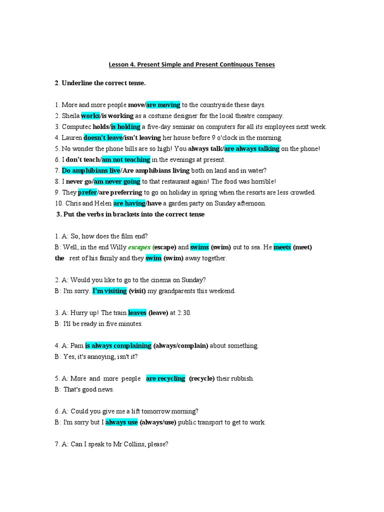 Lesson 4. Present Simple and Present Continuous Tenses | PDF