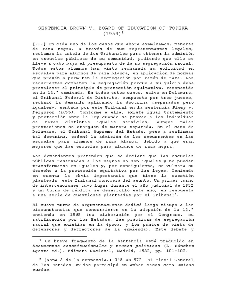 Brown v. Board of Education of Topeka | PDF | Brown V. Junta de ...