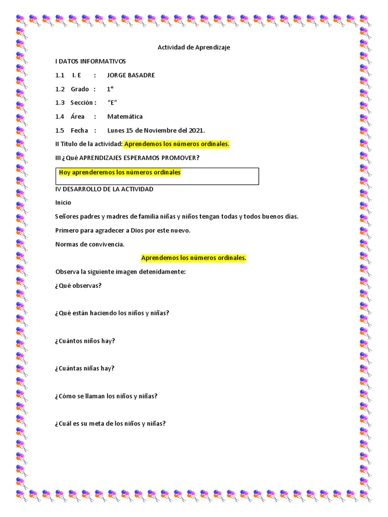 Aprendemos Los Números Ordinales | PDF