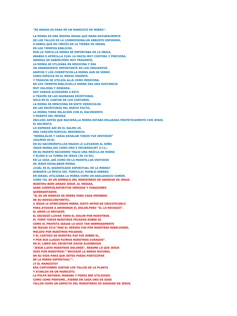 Mi Amado Es para Mí Un Manojito de Mirra | PDF | La unción | Cristo ...