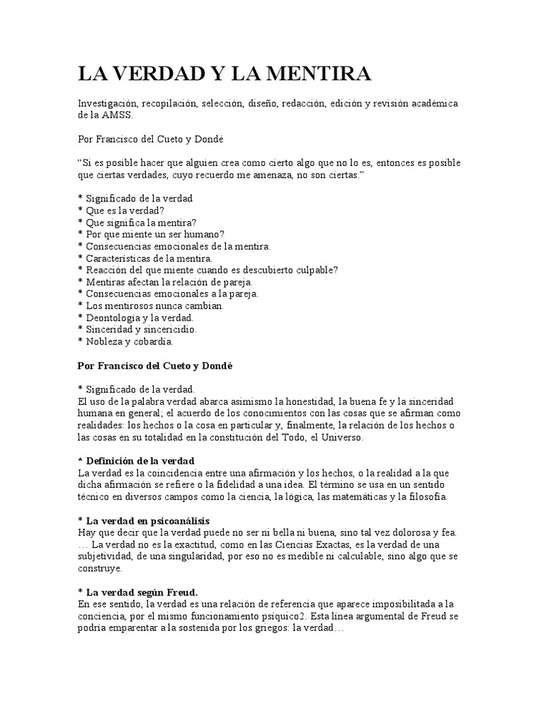 Consecuencias de la mentira y la verdad | PDF | Verdad | Mentira