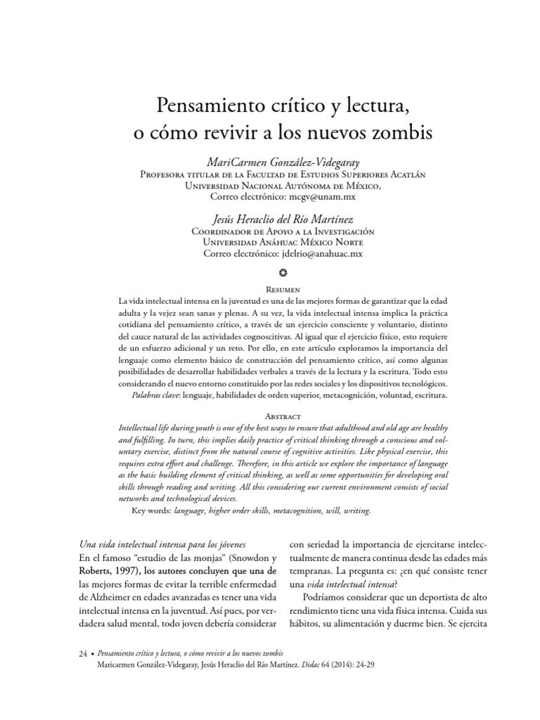 Pensamiento Crítico y Lectura | PDF | Pensamiento | Cognición