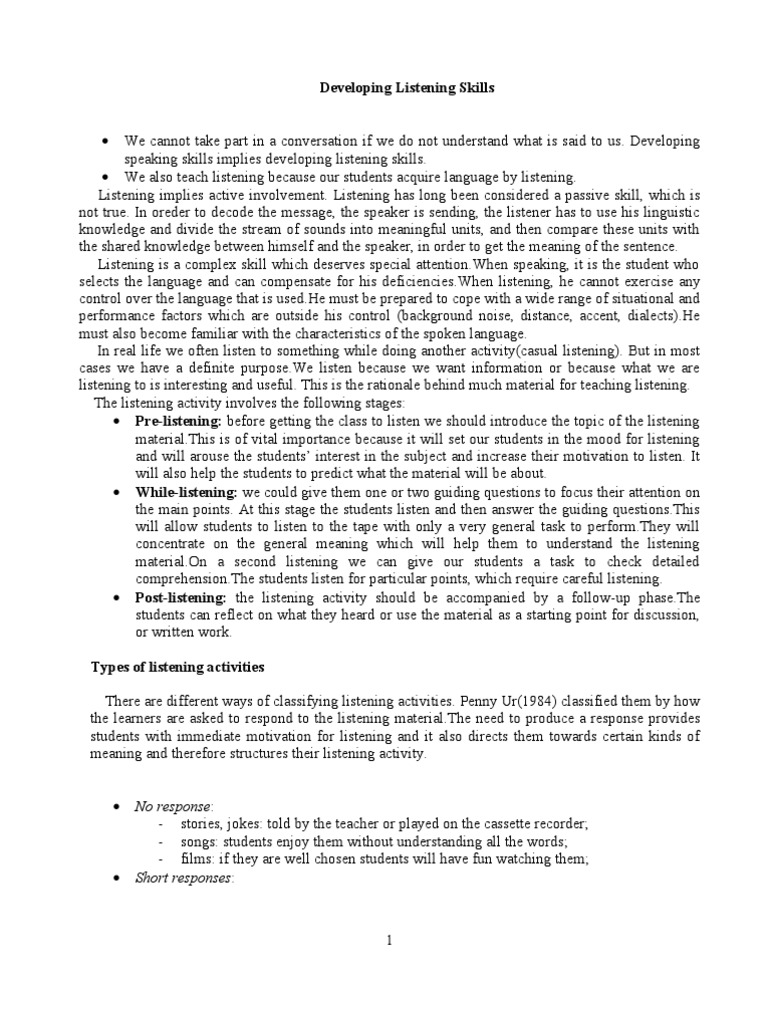 Enhancing Listening Skills in Education | PDF | Compact Cassette ...