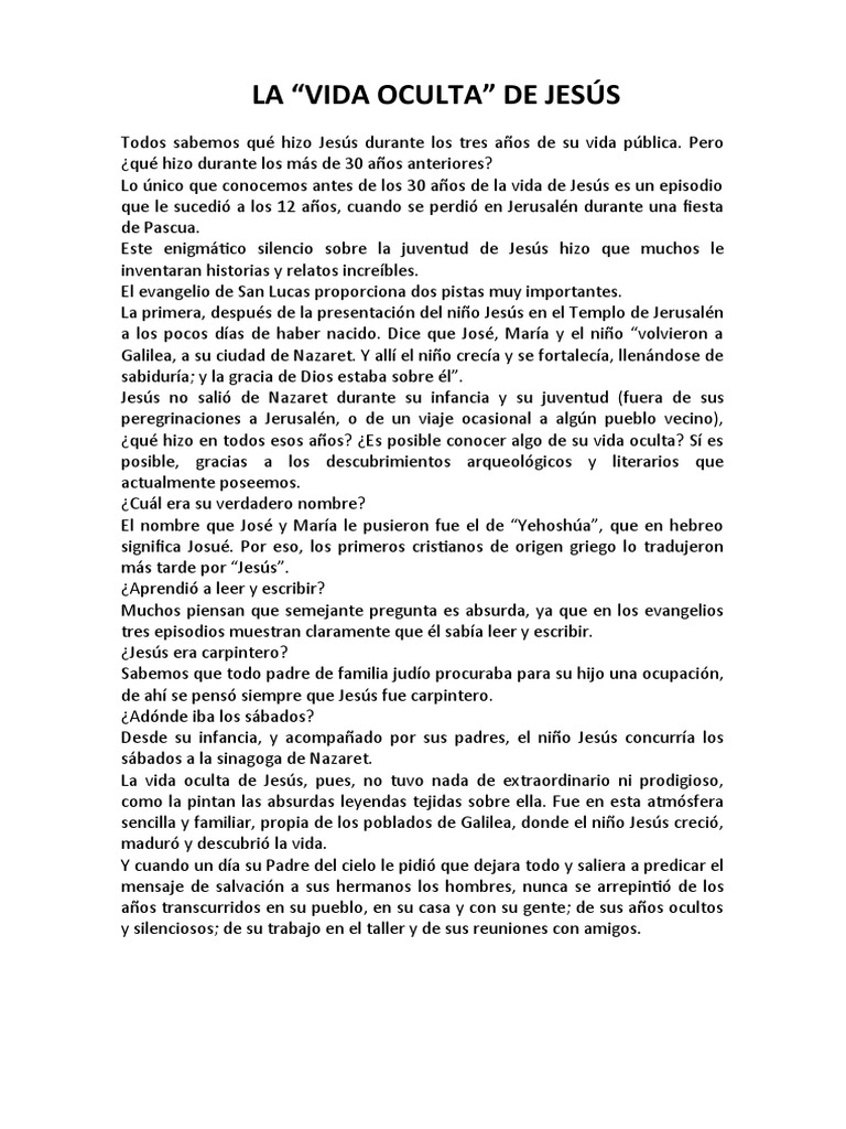 La Vida Oculta De Jesus Pdf