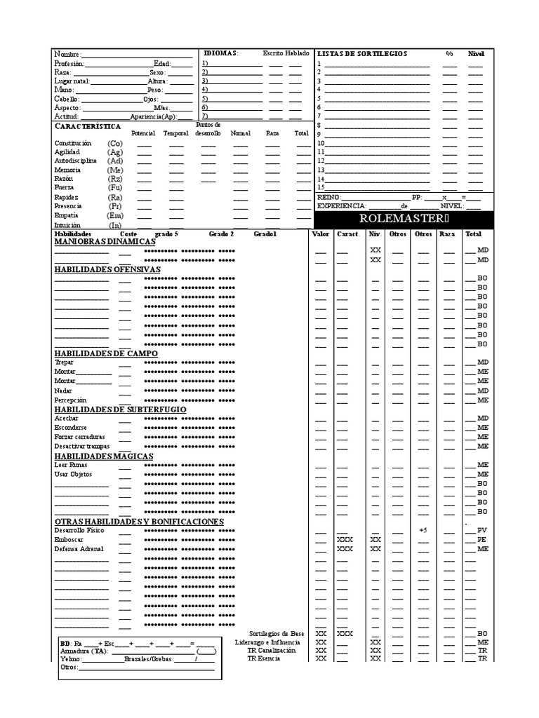 Hoja de Rolemaster | PDF