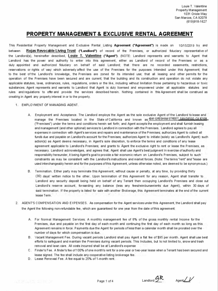 Property Management Agreement | PDF | Lease | Landlord