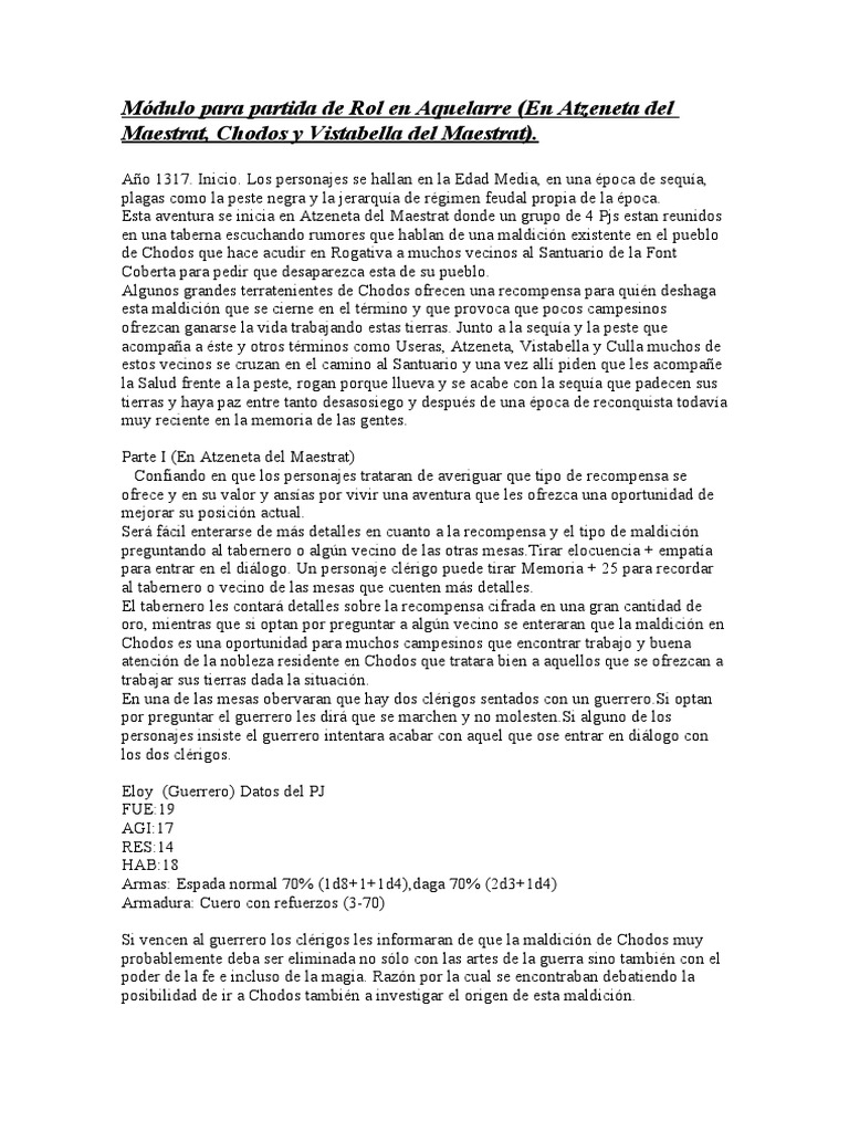 Aventura de Rol: Maldición en Chodos | PDF | Derecho