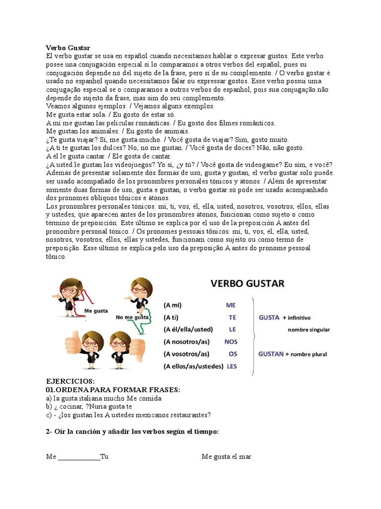 Conjugación y uso del verbo gustar | PDF | Verbo | Ciencia cognitiva