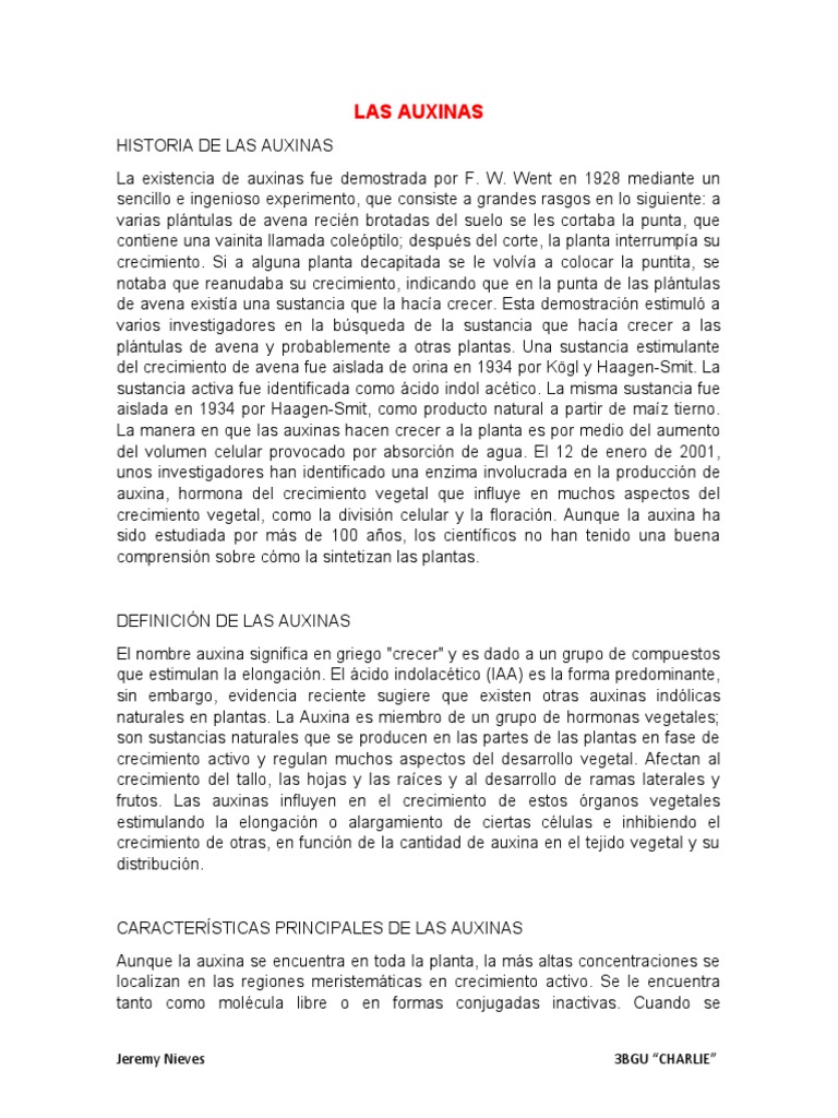 Las Auxinas | PDF | Auxina | Hormona Vegetal