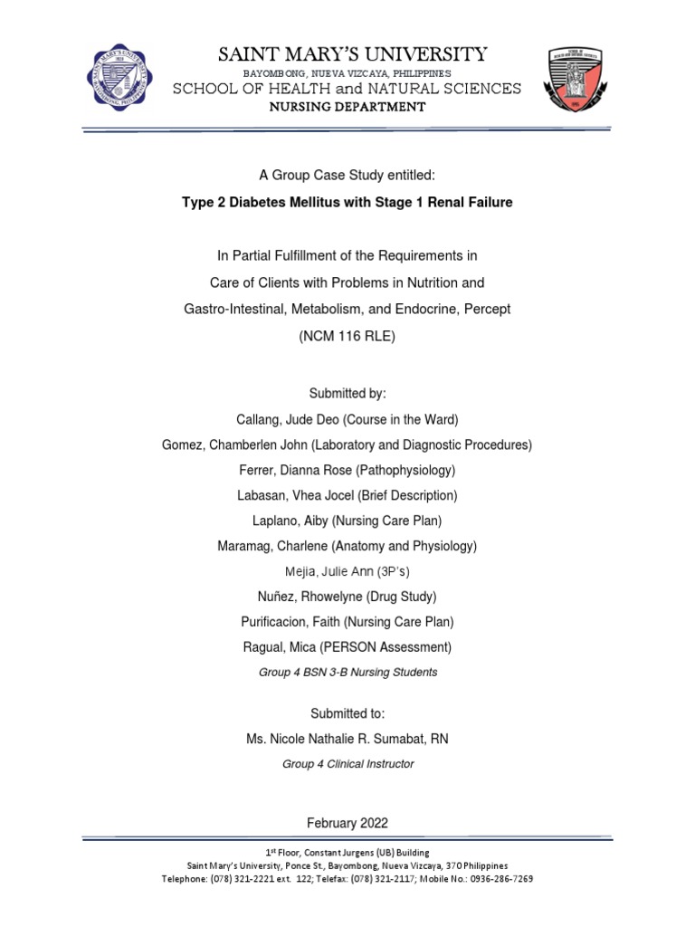 Group 4 GCS Type II Diabetes Mellitus With Stage 1 Renal Failure NCM ...