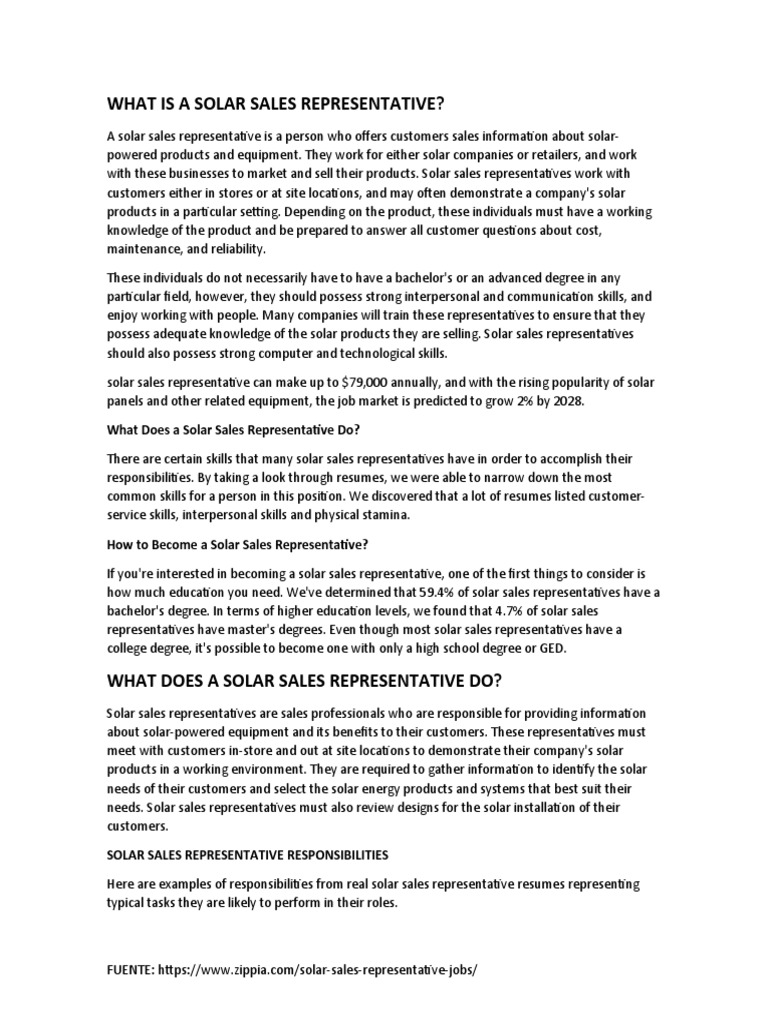 What Is A Solar Sales Representative | PDF | Sales | Solar Energy
