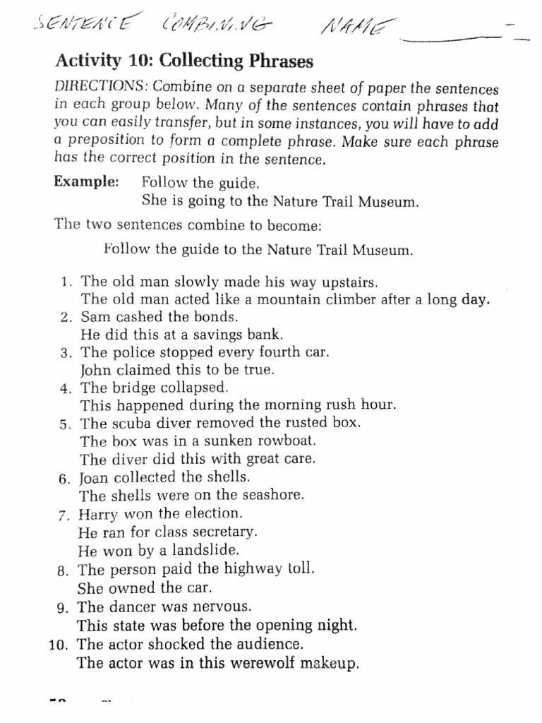Sentence Combining Packet Revised | PDF | Grammar | Language Mechanics