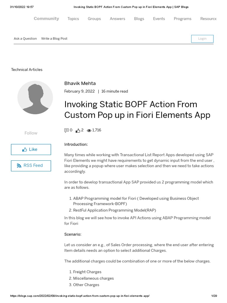 Invoking Static BOPF Action From Custom Pop Up in Fiori Elements App | PDF | Class (Computer ...