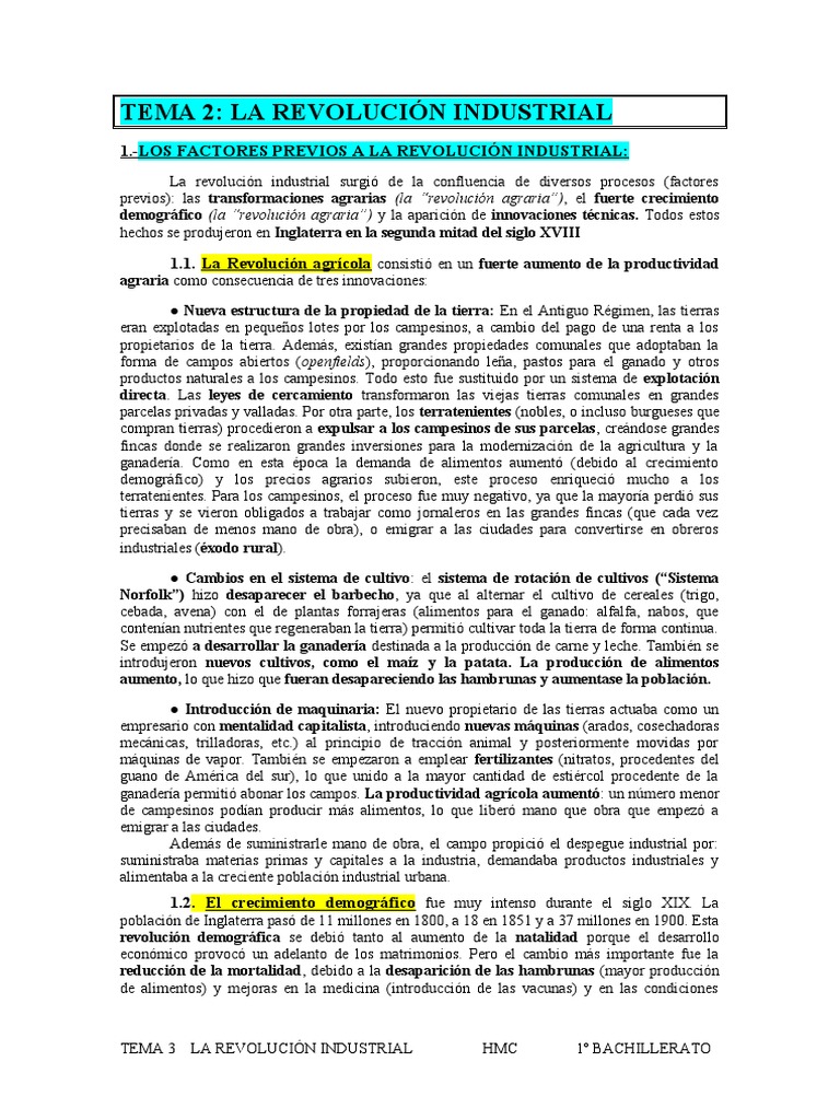 Tema 2. HMC 1bach | PDF | Agricultura | Revolución industrial
