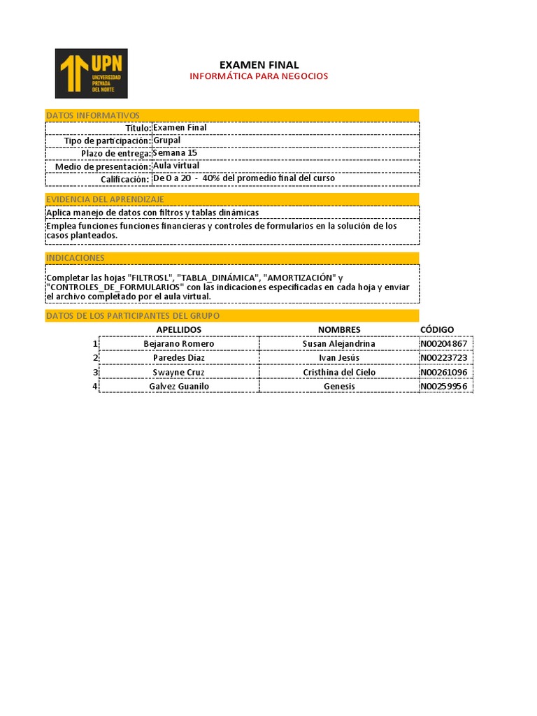 Examen Final Informatica - Grupo 6 | PDF | Amortización (Negocio)