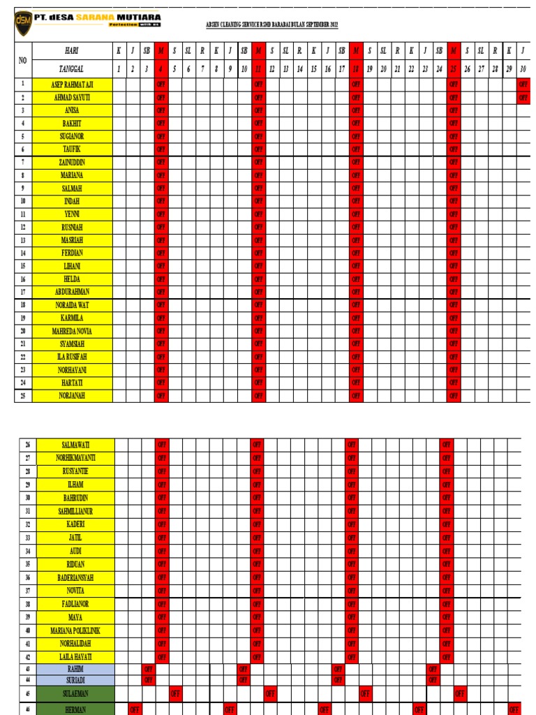 Absen Cleaning Service September 2022 | PDF