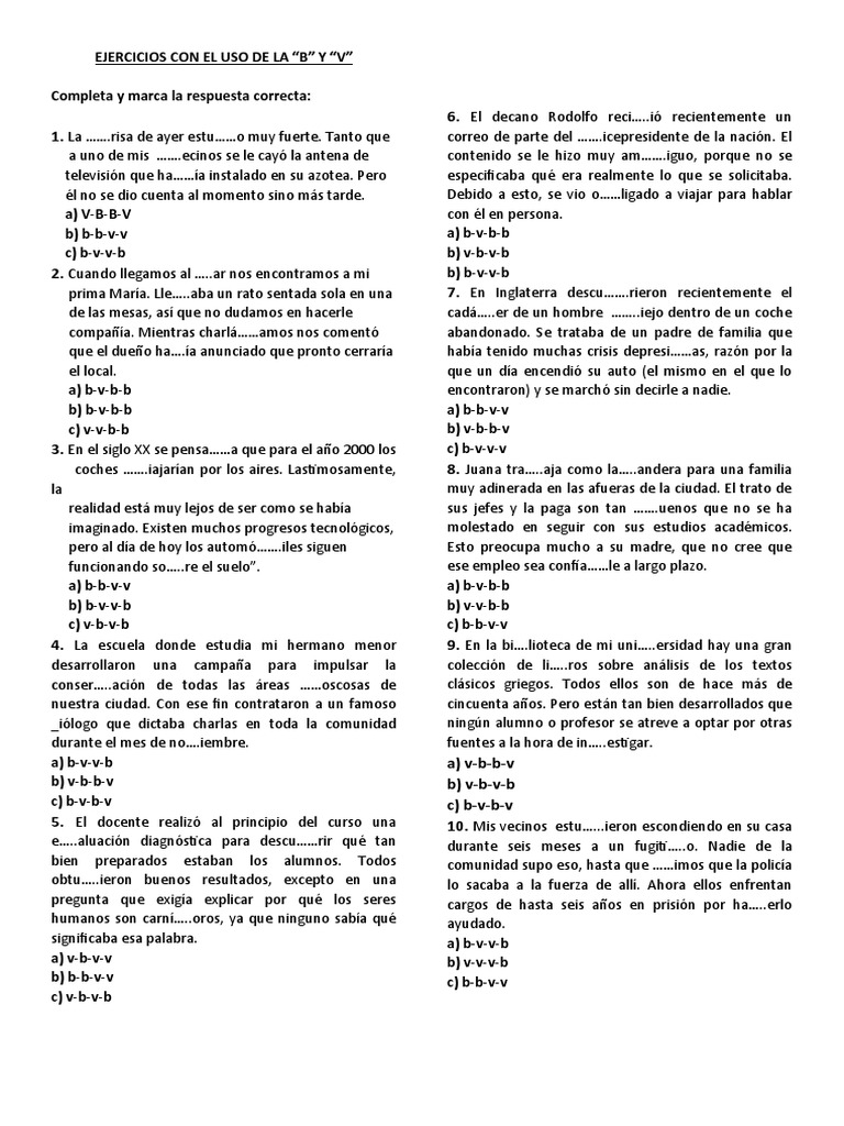 Ejercicios Con El Uso de La B-V | PDF