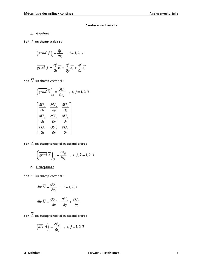 Analyse Vectorielle en Mécanique | PDF | Analyse vectorielle | Algèbre ...