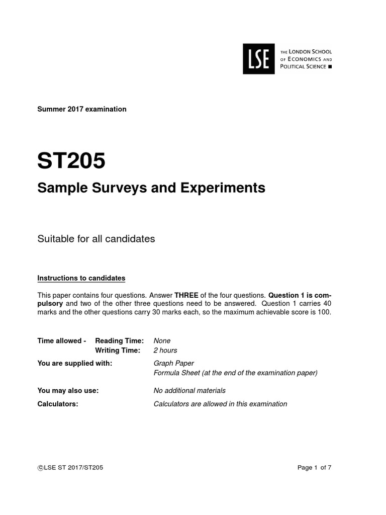 St205 Exam Paper 2017 Pdf Sampling Statistics Standard Error