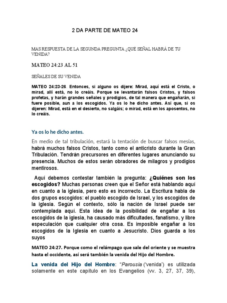 2 Da Parte de Mateo 24 | PDF | Evangelio de Mateo | Gran tribulación