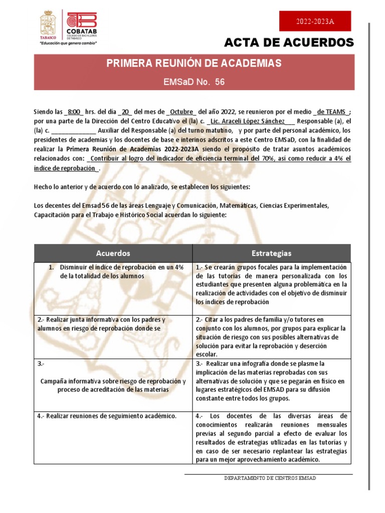 Formato Acta de Acuerdo 1ra Reunión de Academias 2022-2023A - Echo ... Formato Acta de Acuerdo 1ra Reunión de Academias 2022-2023A - Echo ...