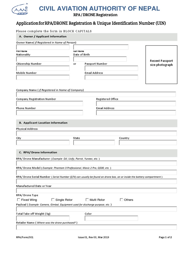 Nepal RPA/Drone Registration Form | PDF | Unmanned Aerial Vehicle ...