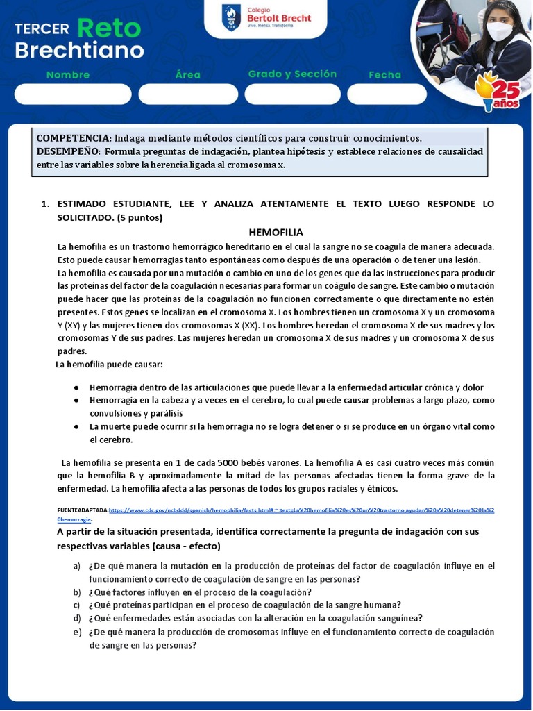 5to Sec-Biología - Reto III | PDF | Hemofilia | Síndrome de Down