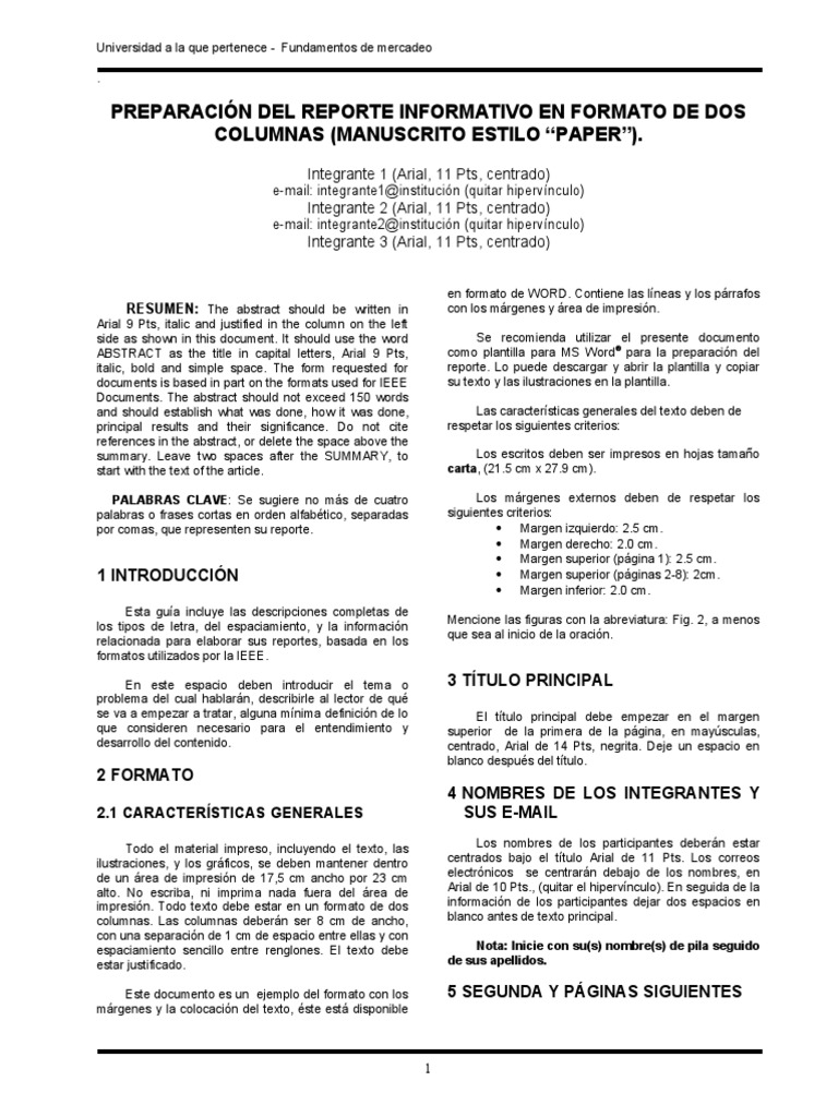 Formato para Presentación de Informes Ieee | PDF | Comunicación escrita ...