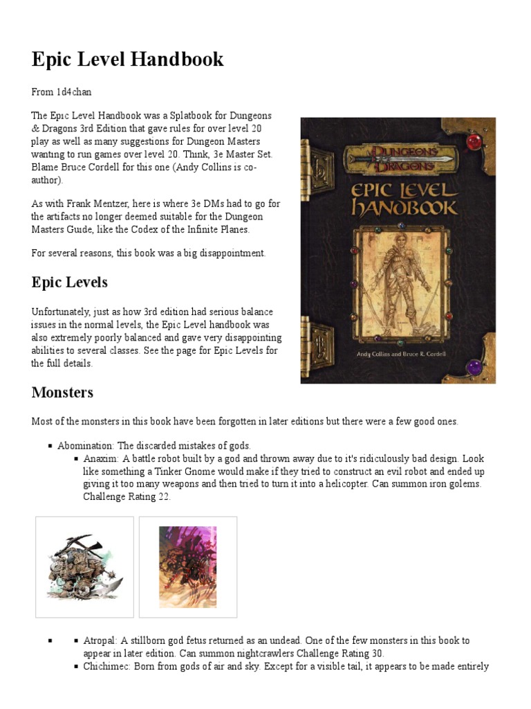 Epic Level Handbook - 1d4chan | PDF | Dungeons & Dragons | Gary Gygax Games