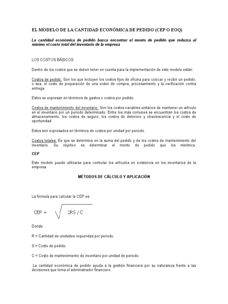 Cálculo de Cantidad Económica de Pedido | PDF | Inventario | Logística