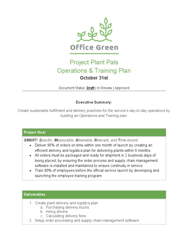 Operations and Training Plan Project Charter | PDF | Supply Chain ...
