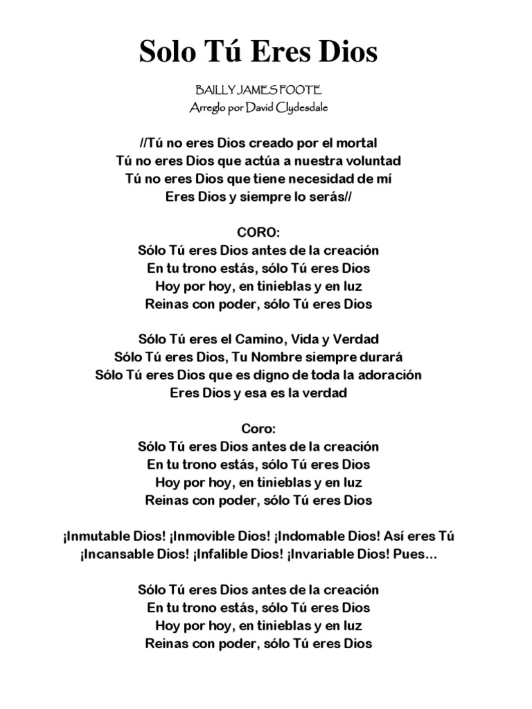 Solo Tú Eres Dios Letra | PDF