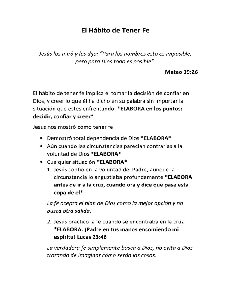 El Habito de Tener Fe | PDF | Fe | Jesús