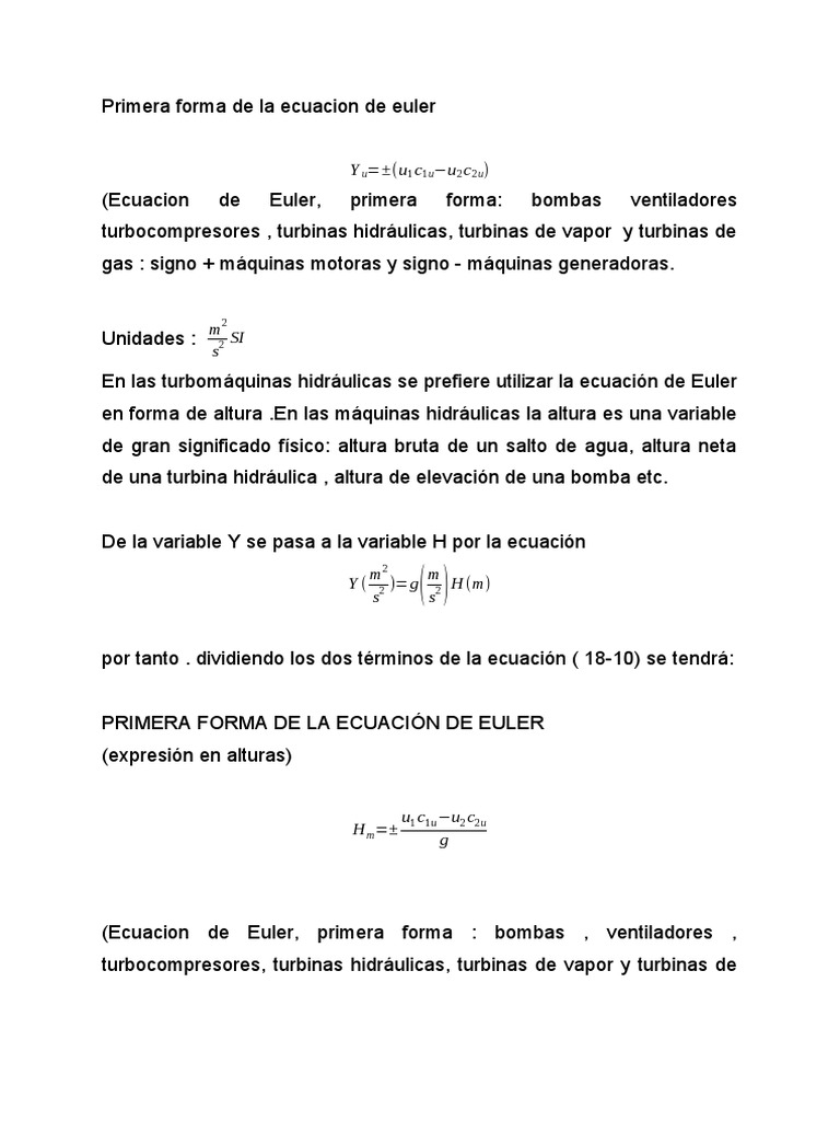 Primera Forma de La Ecuacion de Euler | PDF | Turbomaquinaria | Turbina