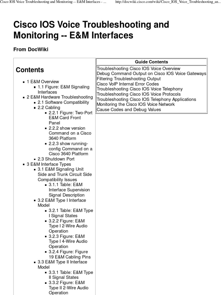 Cisco IOS Voice Troubleshooting and Monitoring - E&M Interfaces - DocWiki | PDF | Electrical ...