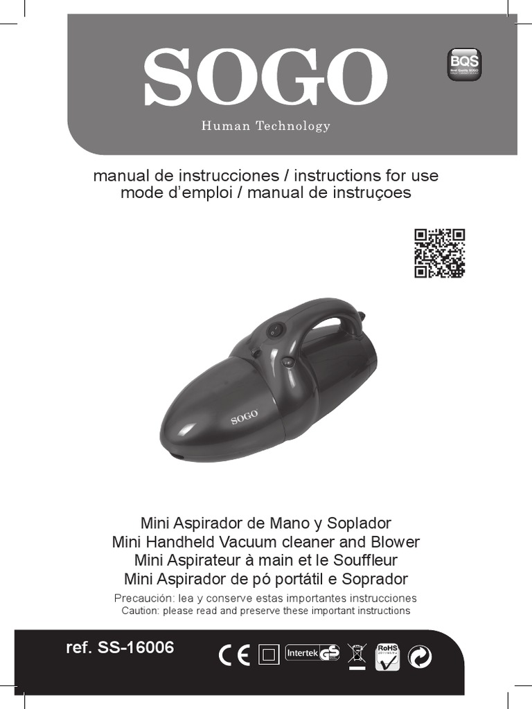 Aspirador de Mano Soplador Sogo ASP Ss 16006 | PDF | Aspiradora | Limpieza