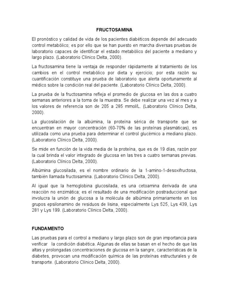 FRUCTOSAMINA | PDF | Diabetes | Proteínas